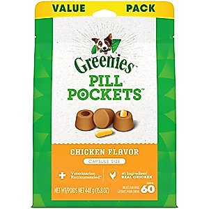 GREENIES PILL POCKETS Capsule Size Natural Dog Treats Chicken Flavor, 15.8 oz. Value Pack (60 Treats)