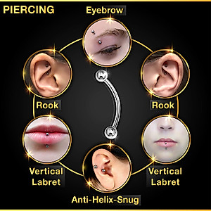 KJM Fashion 4PCS Surgical Steel Curve Barbell 16g 1.2mm 9mm 3mm Ball Tragus Daith Lip Eyebrow Earrings Rook Piercing Jewelry 7484