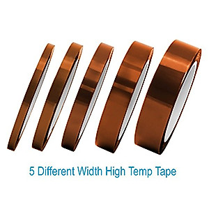 Selizo High Temp Tape, 5 Pack Multi – Sized 1/8”, 15/64”, 15/64”, 15/32”, 5/64”, Heat Resistance Up to 280℃ (536℉)