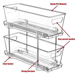 Simple Houseware 2-Tier Narrow Basket Drawer Cabinet Pull-Out Organizer, Clear