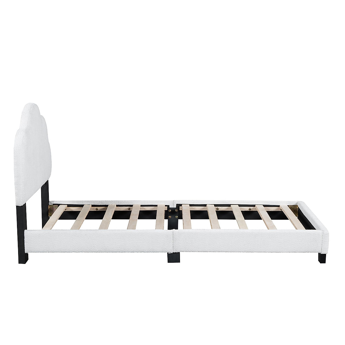 Merax Twin Size Upholstered Platform Bed Frame Boucle Fabric with Cloud-Shaped Headboard for Boys and Girls,White