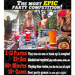 DRINK-A-PALOOZA Drinking Games for Adults - Competitive Board Game for Parties, 21st Birthdays, and Game Nights; Features Drinking Card Games, Beer Pong, and Couples Games – The Perfect Novelty Gift