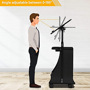 VINGLI Lectern Podium Stand, Mobile Height Adjustable Church Classroom Lecture, Portable Presentation Concert Podium, Reading or Laptop Desk with Edge Stopper, Black