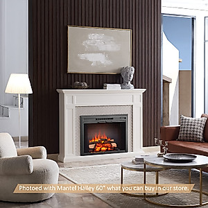 LegendFlame® Damon 35" W Electric Fireplace Insert with Glass Door and Mesh Screen (EF264B), Fireplace Heater 750/1500W, Fire Crackling Sound, Remote Control.