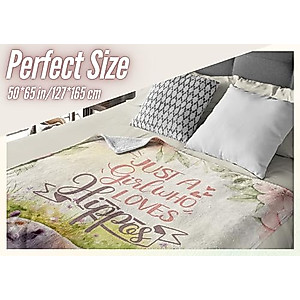 InnoBeta Hippopotamus Gifts Blanket for Girl, Hippo Lover Ask Flannel Throw Blanket for Girl, Funny Kid Daughter Unique Birthday for Her- Just A Girl Who Loves Hippos