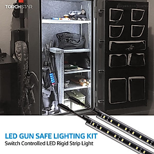 TORCHSTAR LED Safe Lighting Kit, (6) 12 Inch Linkable Light Bars + Rocker Switch + UL Power Adapter, 900LM, Input 100-240V, for Under Cabinet Gun Safe Locker Closet Showcase, 5000K Daylight