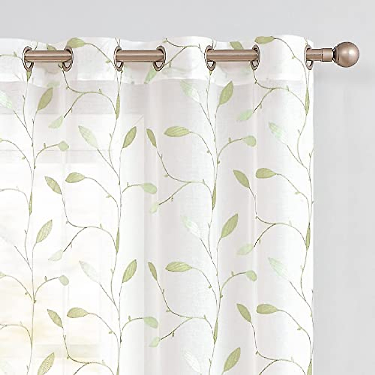 COLLACT Sheer Curtains Leaf Embroidered Living Room Curtains Farmhouse Window Treatments Sheer Curtains 84 Inch Length 2 Panels Set Window Curtains Rustic Bedroom Curtains Grommet Top Green on White