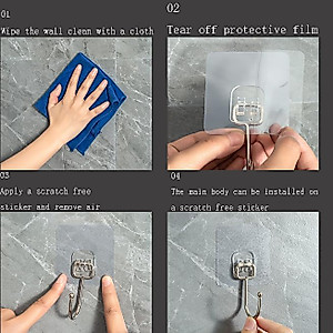 FGCKJ Ultra Strong 50lb (Max) Transparent Self-Adhesive Hooks - Heavy-Duty Wall Hooks for Kitchen, Bathroom, Ceiling, and More - The Ultimate Organizational Solution (Pack of 10 Transparent Hooks)