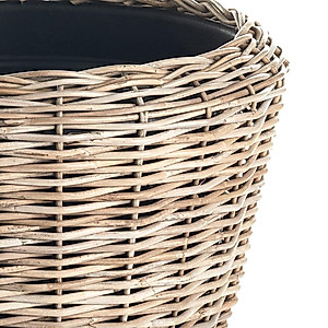 MY SWANKY HOME Classic Woven Round Rattan Planter Basket with Grower's Pot Liner 18 21 27 inch Indoor Natural