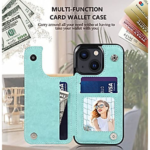 Designed for iPhone 13 Case with Card Holder,Slim Flip Cover for Woman Mandala Emboss PU Leather with Kickstand Credit Card Slots Magnetic Clasp Wallet Phone Case for iPhone 13,6.1 Inch (Mint)