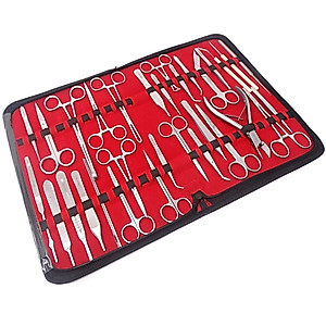 Premium A2ZSCILAB 72 Pieces Veterinary Needle Holder Scissors Hemostat Forceps Tweezers Scalpel Handles blades Instruments (All in One)- Zipper Case