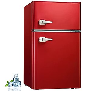 Kndko Compact Refrigerator 3.2 CU.FT. Fridge with Freezer - Dual Door Fridge - Adjustable Temperature, Energy Saving - Retro Refrigerator for Dorm, Bedroom, Apartment, Office, Garage