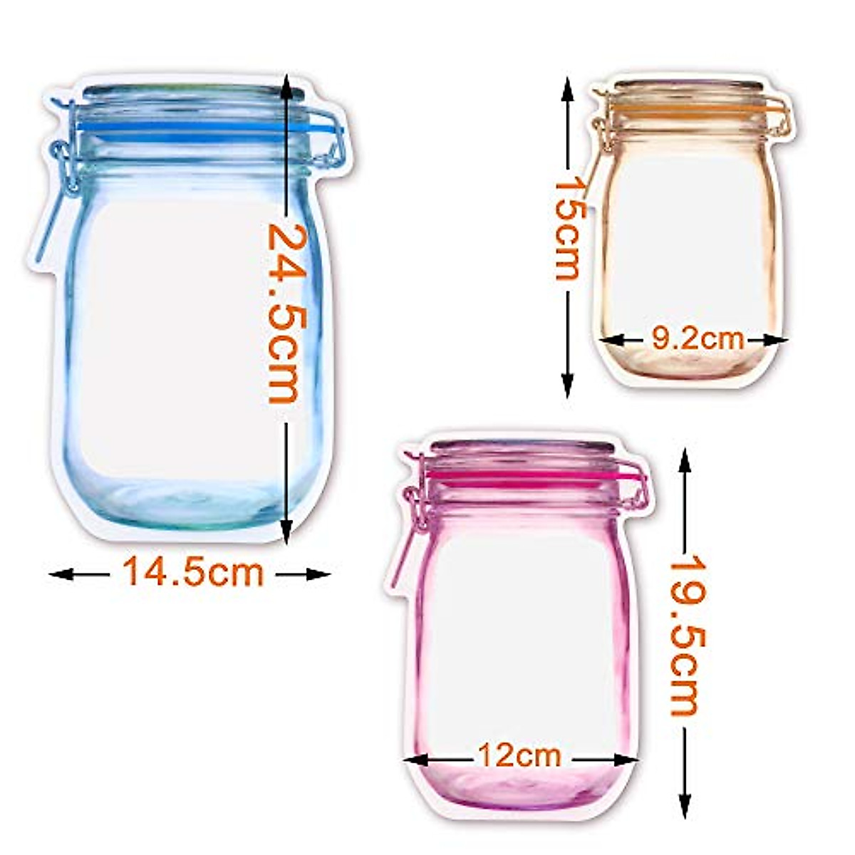 Fireboomoon 30 PCS Multi-Size Mason Jar Bottle Pattern Zipper Bags,Reusable Airtight Seal Leak-Proof Portable Food Snack Save Storage Pouch Bag for Travel Picnic Camping and Kids