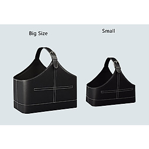 Leather Storage Basket,MDF Structure Wine Flowers Fruits Magazine Holder Rack/Bins,with Top Handle for Holiday Presents Gifts Display (Small, Black)