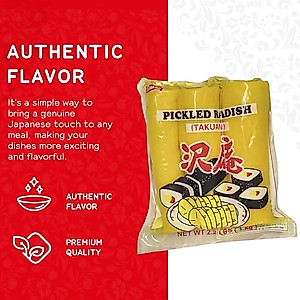 Shirakiku Pickled Radish Takuwan | Japanese Pickle with Sulfites | Ideal for Asian Sushi, Bento Boxes, Sandwiches, and Salads | (3-piece) Pack of 1, 2.2 Pounds