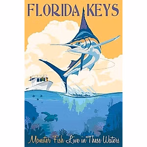 New Vintage Retro Metal Tin Sign Florida Keys，Mousten Fish Live in These Waters Home Garage Bar Club Hotel Wall Decor Signs 12X8 Inch