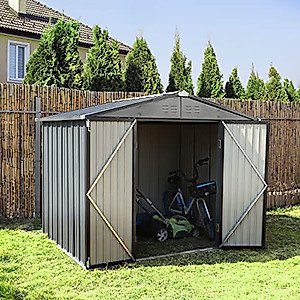 MUPATER Shed Outdoor Storage 8x12 FT, Metal Shed Kit with Lockable Doors and Vents, Garden Tool Storage Shed House for Backyard, Patio and Lawn, Grey