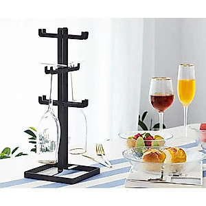 Hanrace Coffee Mug Holder, Countertop Coffee Cup Tree, Coffee Cup Holder, Tea Cup Storage Rack and Wine Glass Holder, Coffee Table Bar Accessories and Kitchen Organizer, with 6 Hooks（Black ）