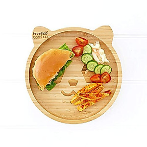 Bamboo Baby Plate with Suction - Kids and Toddler Suction Cup Plate for Babies, Non-toxic All-Natural Bamboo Baby Food Plate Stays Cool to the Touch for Baby-Led Weaning (Panda-Green)