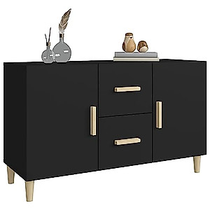 loibinfen Sideboard Buffet Server Storage Cabinet with Drawers and Doors, Console Table Home Kitchen Sideboard with Wood Legs, Dining Room Furniture Cupboard, Black 39.4"x14.2"x23.6" -AA