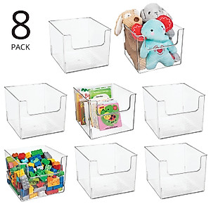 mDesign Plastic Household Storage Organizer Bins with Open Dip Front for Kitchen, Bedroom, Bathroom, Office, Craft or Playroom Organization - Hold Toys, Books, Legos - Ligne Collection, 8 Pack - Clear