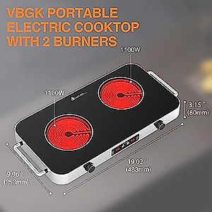 VBGK Electric Cooktop, 120V Induction Cooktop with 2 Burners, Electric Stove Top with Knob Control, 2200W Countertop Burners 9 Power Levels, Child Safety Lock and 99 MinTimer