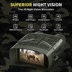Fvtga Night Vision Goggles - 4K Night Vision Binoculars for Adults, 3'' Digital Infrared Night Vision can Save Photo and Video with 32GB Memory Card & Rechargeable Lithium Battery, Camouflage