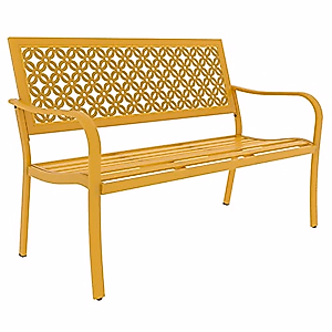 Grand patio Outdoor Bench Garden Bench with Armrests Steel Metal Bench for Outdoors Lawn Yard Porch Sunflower Yellow