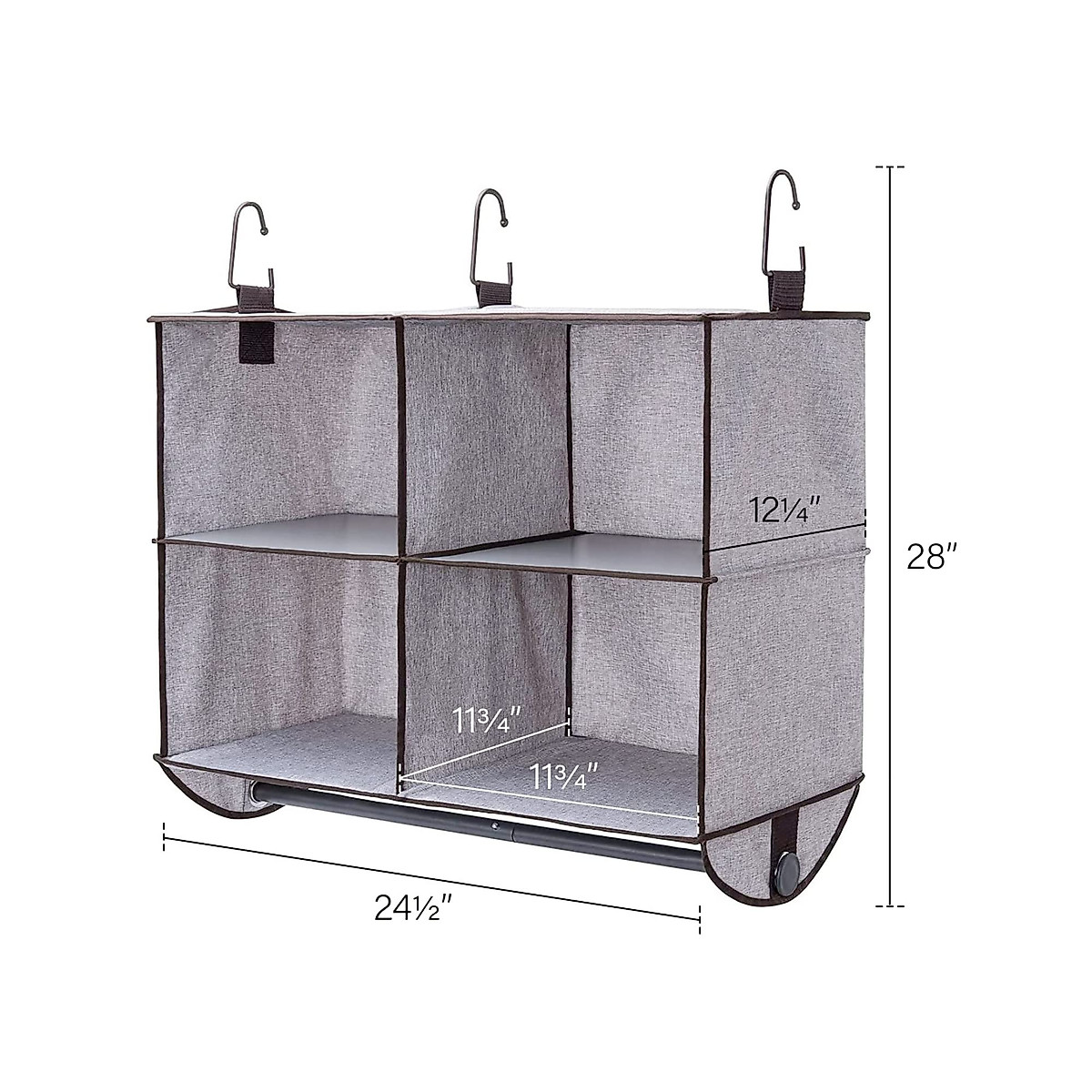 StorageWorks Hanging Closet Organizer with Garment Rod, 4 Section Closet Hanging Shelves, Fabric, Mixing Brown and Gray, 24 ½”W x 12 ¼”D x 28”H