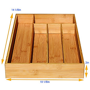 Royal Brands Bamboo Utensil Drawer Organizer Tray, Bamboo Cutlery Drawer Organizer Tray, (14.25" x 10.25" x 2")