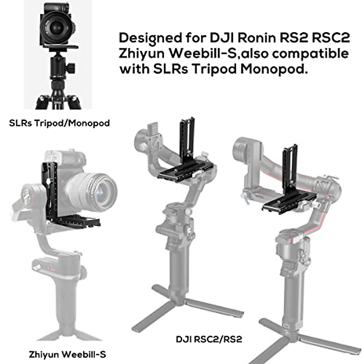 EaxanPic Aluminum L Bracket Vertical Horizontal Switching Quick Release Plate for DJI Ronin RS2 RSC2 Zhiyun Weebill-S Gimbal Stabilizer Tripod Monopod and SLRs