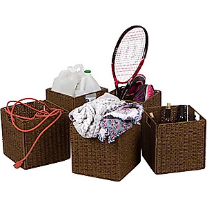 Trademark Innovations 10.5" Woven Storage Cube Basket Bin with Iron Wire Frame Set of 5