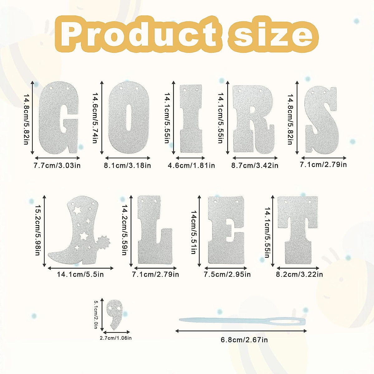 Let's Go Girls Glitter Banner, Lets Go Girls Party Decorations Last Rodeo Banner for Western Cowgirl Birthday Party Bridal Shower Bachelorette Party Decorations (Silver, 5ft)