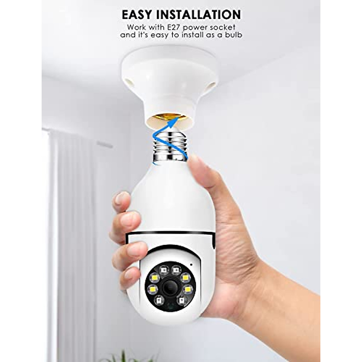 BESDERSEC Security Cameras Wireless Outdoor, Pan/Tilt Light Bulb Security Camera 360° Panoramic FHD 1080P Wi-Fi Outdoor Security Camera with IR Light Motion Sensor 2-Way Audio