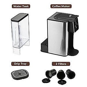 Mecity Coffee Maker 3-in-1 Single Serve Coffee Machine, For K-Cup Coffee Capsule Pod, Ground Coffee Brewer, Loose Tea maker, 6 to 10 Ounce Cup, Removable 50 Oz Water Reservoir, 120V 1150W