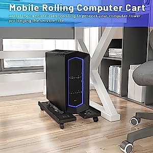 Mobile CPU Stand, CPU Rolling Stand Adjustable Computer Mobile Cart Holder with Locking Caster Wheels PC Stand - Black
