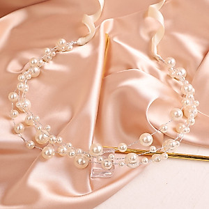 Kercisbeauty Pearl Layer Headband for Women Wedding Bridal Hair Tiara Handmade Headpiece for Wedding Prom Special Occasion Photo Shoot (Silver)