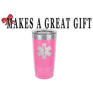 Rogue River Tactical EMT EMS Star of Life 20 Oz. Travel Tumbler Mug Cup w/Lid Paramedic (Pink)