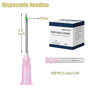 100 Pack 18Ga 1 Inch Disposable Needle Luer Lock Industrial Dispensing Accessories,Individual Package Lab Tools for Refilling Liquid,Inks