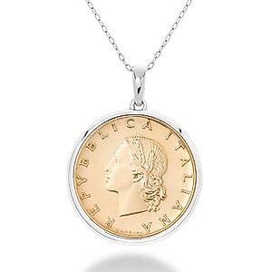 Miabella 925 Sterling Silver Italian Genuine 20-Lira Medallion Coin Chain Pendant Necklace for Women 18 Inch Made in Italy