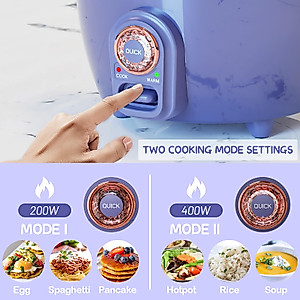 Macook Rice Cooker Small with Food Steamer, Rice Cooker 4 Cups Uncooked (8 Cups Cooked), 2.0L Portable Non-Stick Small Travel Rice Cooker, Two Cooking Mode Setting, Slow Cook Mode