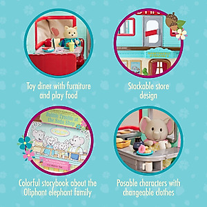 Li'l Woodzeez – Li'l Nibbles Drive Thru Diner – 40Pcs Dollhouse Playset – 2 Posable Doll Figures & 1 Storybook Included – Miniature Food & Accessories – Stackable Playset for Kids 3+