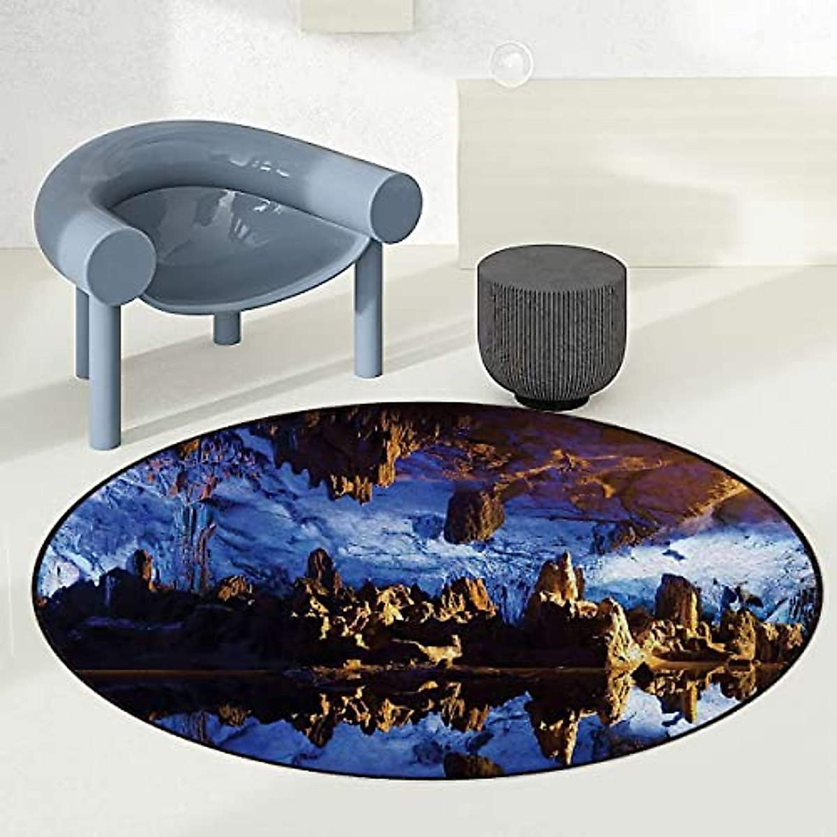 Blue Navy BrownRound Rug Contemporary Modern Formations Lighted Up Guilin China Anti-Slip Office Chair Mat for Carpet Desk Chair Mat for Office Gaming Room Home Decor Diameter 39.3 in