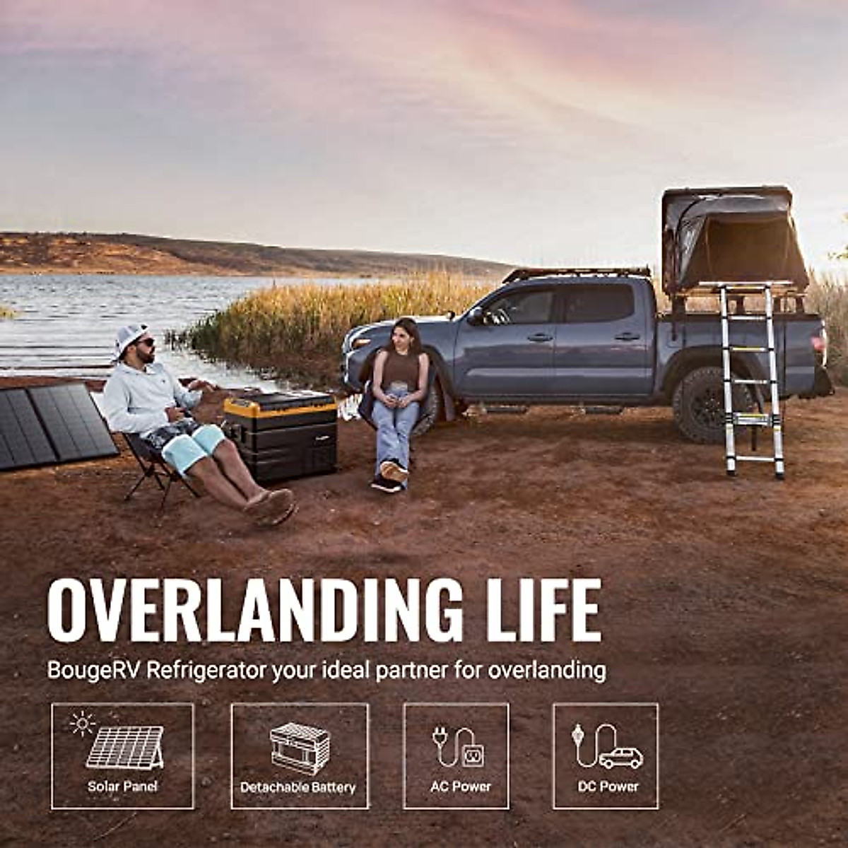 BougeRV 12 Volt Car Refrigerator Dual Zone, Portable Freezer Fridge APP Control, ED45(45L) Compressor Freezer Fridge 12V/24V DC 110~240V AC, for Truck Van RV Camper SUV Boat Travel Camping