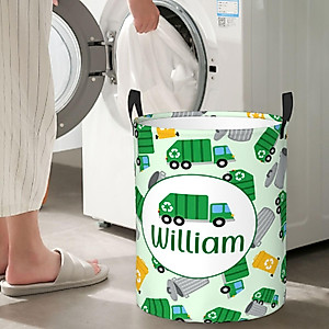 Personalized Garbage Truck Laundry Hamper Gifts, Custom Garbage Truck Laundry Basket With Name for Kids Boys Girls Adults, Collapsible Baby Laundry Hamper, Dirty Clothes Hamper With Handles Small