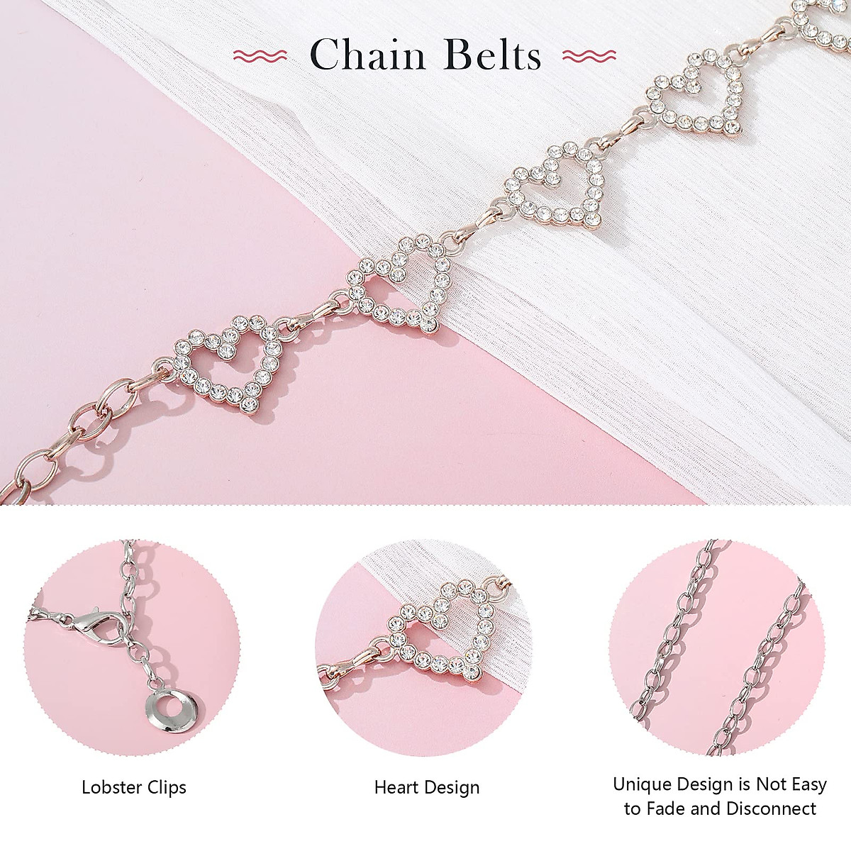 AWAYTR Waist Chains Belts for Women - Rhinestone Gold Silver Chain Belts for Dresses(Silver-Heart)