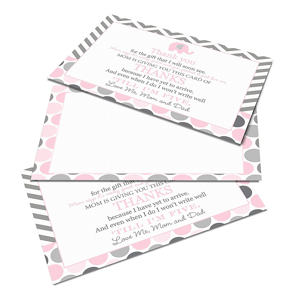 Paper Clever Party Pink Elephant Baby Shower Thank You Postcards (15 Pack) Girls Notecards Only - Eco-friendly – Postal Note with Message from Newborn – Cute Princess Jungle – Printed Size 4x6