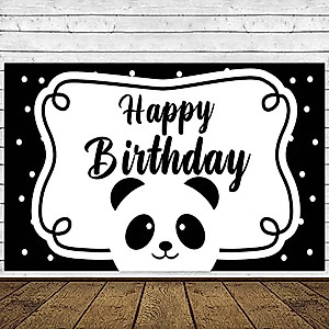 Cute Panda Happy Birthday Banner Backdrop Black and White Bear Animals Zoo Theme Decorations Decor for Wild One Girls Boys Safari 1st Birthday Party Baby Shower Supplies Background