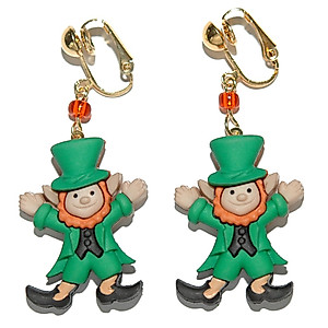 Adorable St Patrick's Day Leprechaun Clip On Dangle Earrings (H120clip)