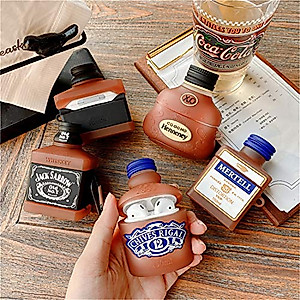 Mulafnxal for Airpod 1&2 Case, Cute Luxury Drink Character Silicone Air pods Cover, 3D Funny Fashion Fun Cool Keychain Design Stylish Kits Soft Skin Cases Boys Teens Men for Airpods (Henny Bottle)